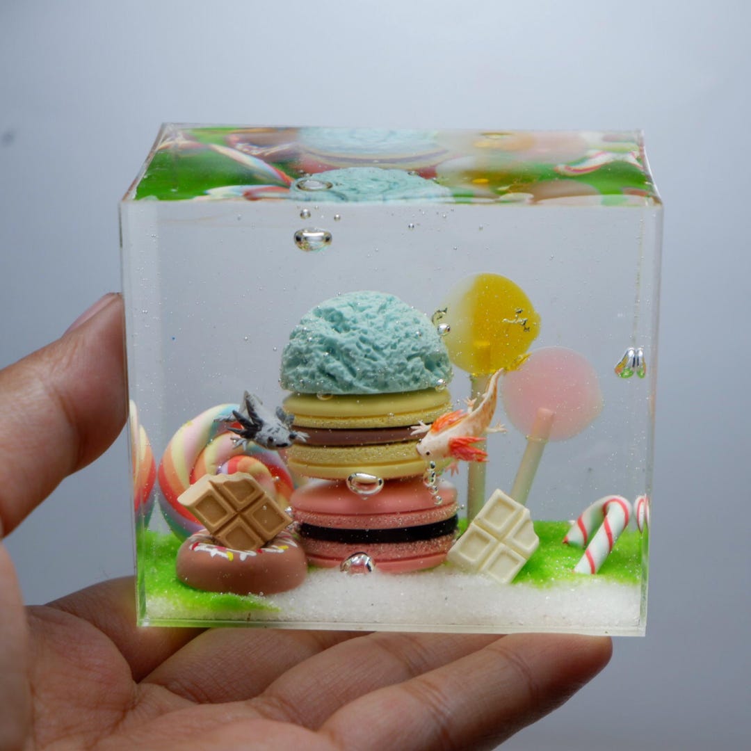 Miniature Clay Axolotl With Little Pagoda in the Tank - Etsy