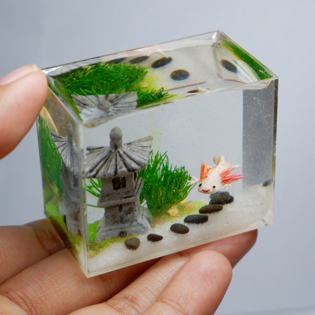 Miniature Clay Axolotl With Little Pagoda in the Tank - Etsy