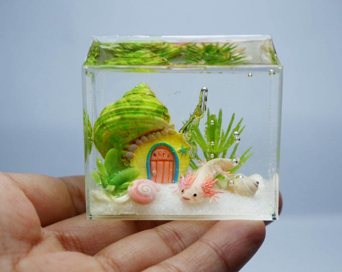 Miniature Clay Axolotl With Shell House in the Tank - Etsy