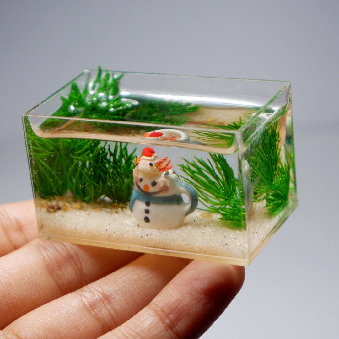 Miniature Clay Axolotl With Snow Man in the Tank - Etsy