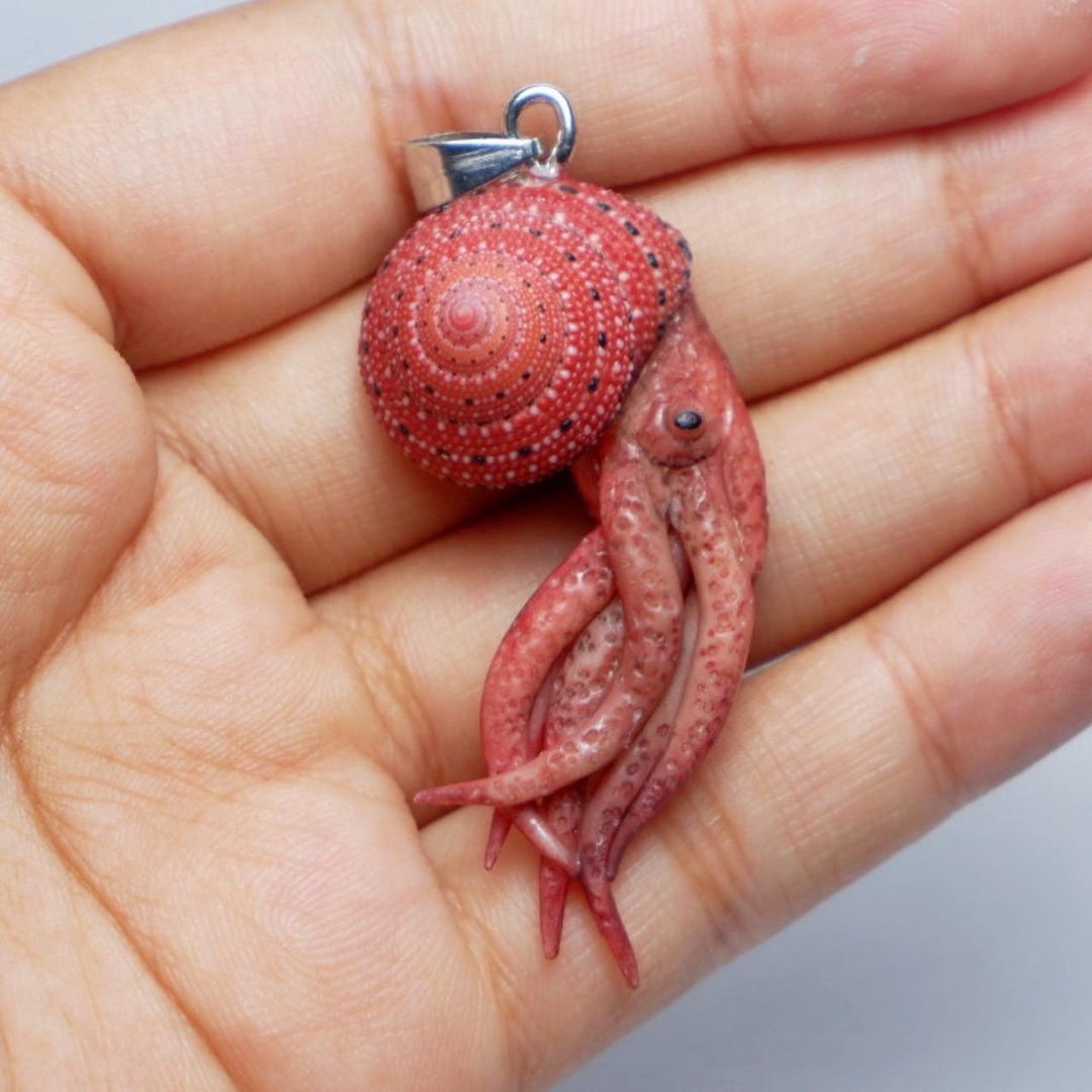 Polymer Clay Octopus Inside Real Strawberry Top Shell Pendant - Etsy