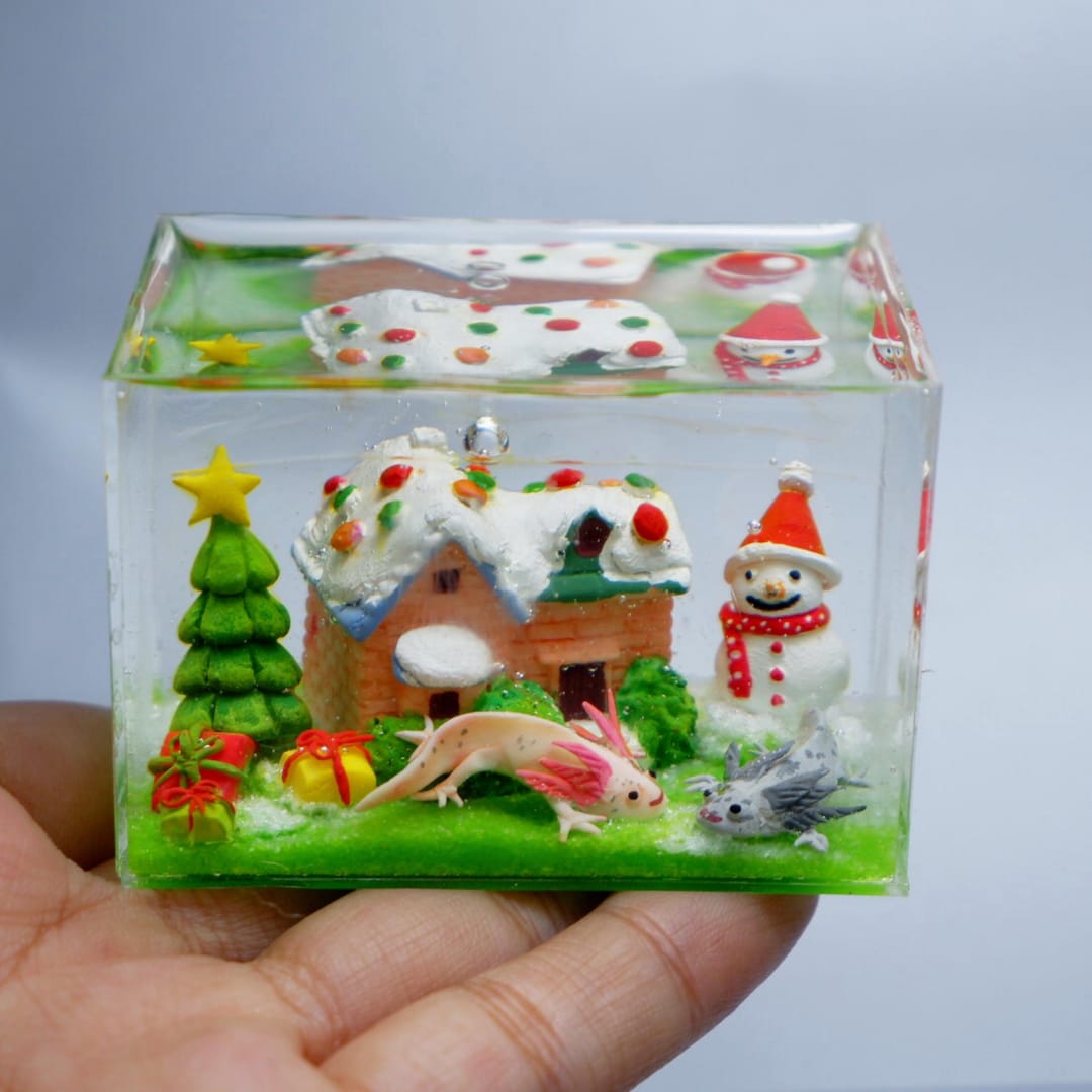 Miniature Clay Axolotl Tank in Christmas Theme - Etsy