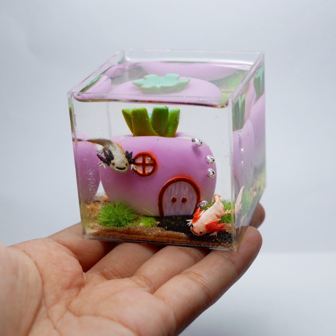 Miniature Clay Axolotl With Radish House in the Tank - Etsy
