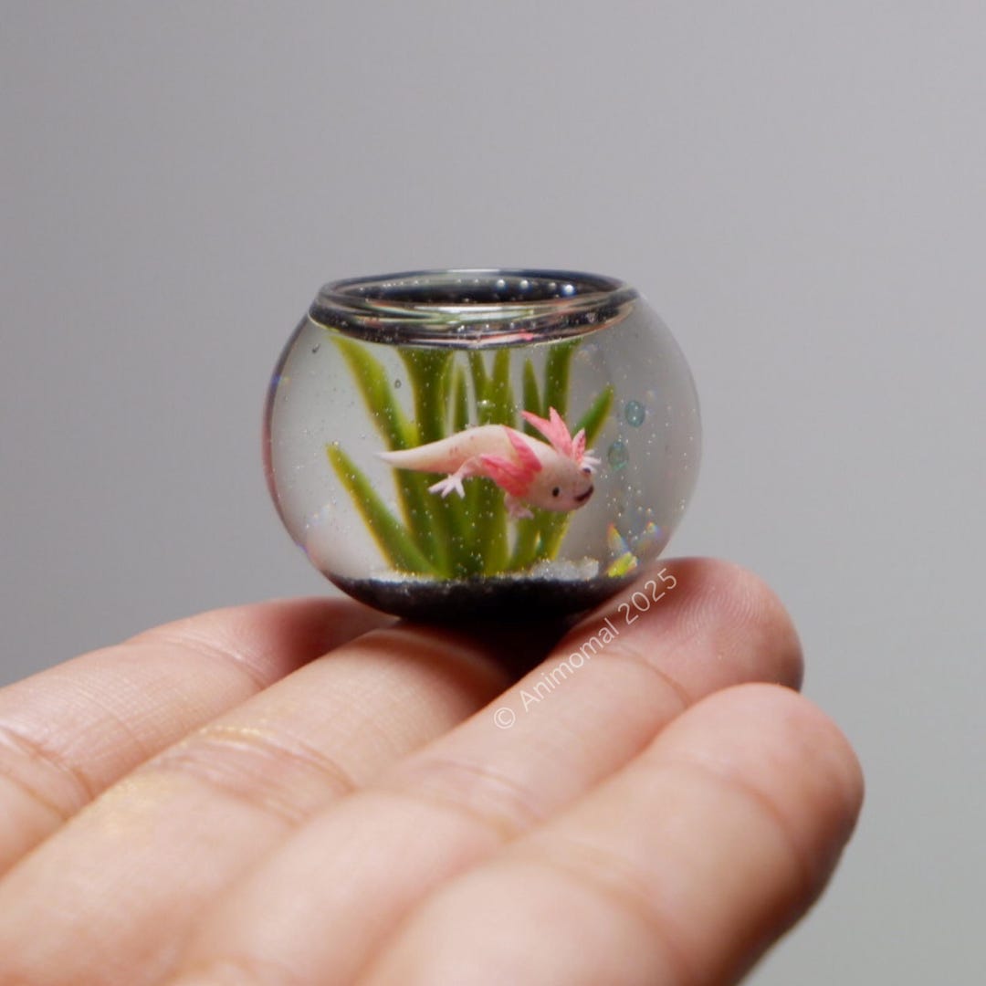 Miniature Clay Axolotl in Glass Bowl - Etsy
