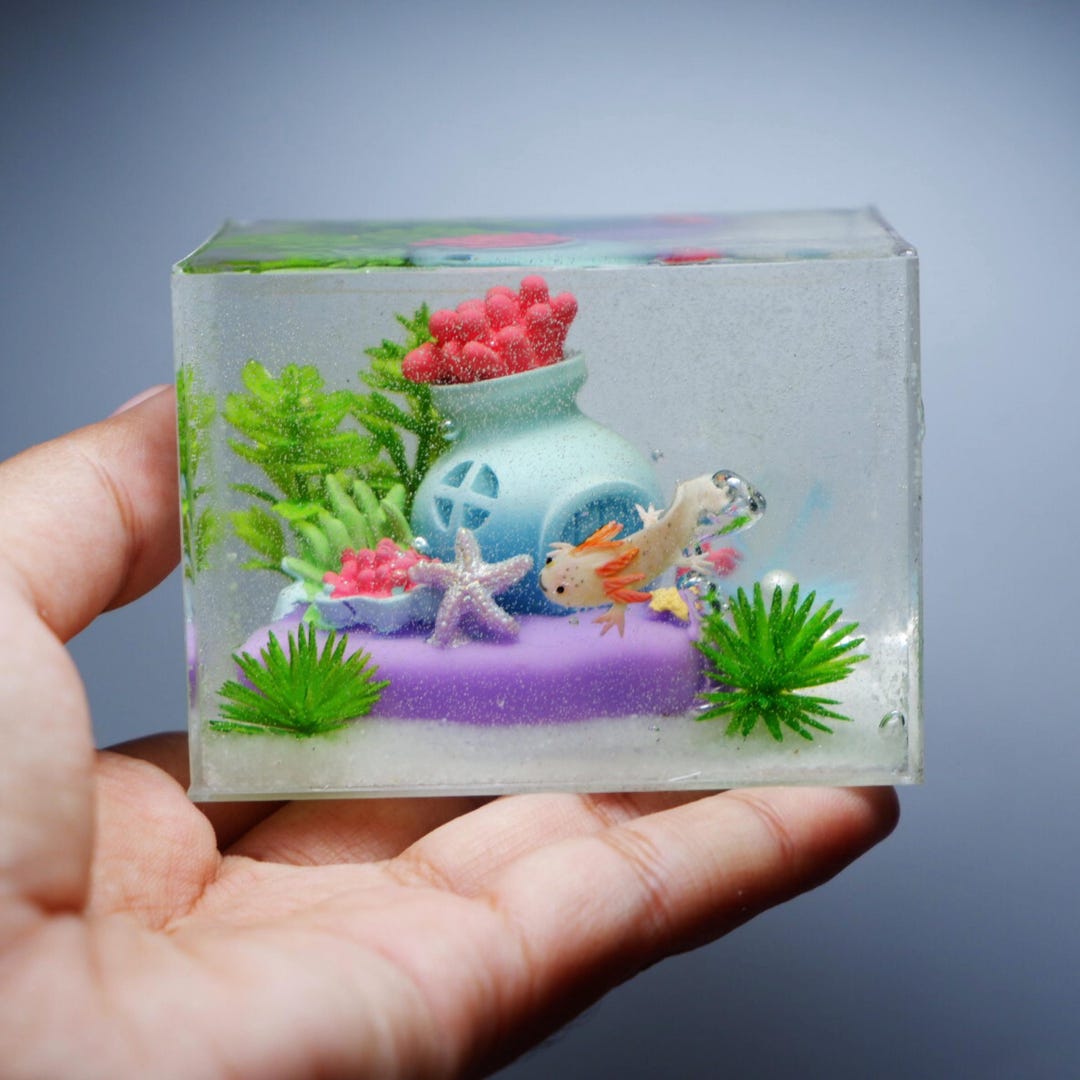 Miniature Clay Axolotl With Little House in the Tank - Etsy
