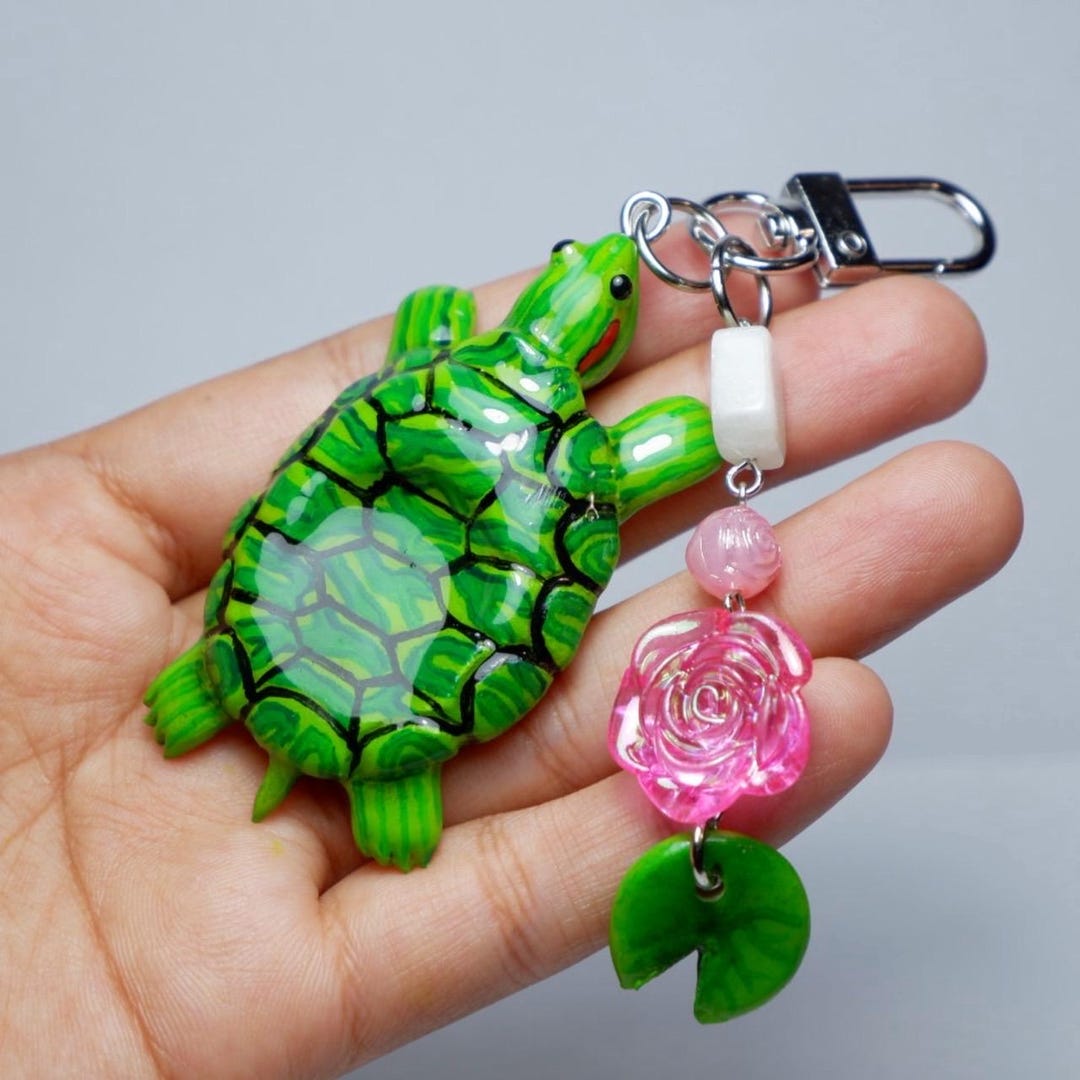 Worry Stone, Polymer Clay Red-eared Slider Keychain, Handmade Keychain ...