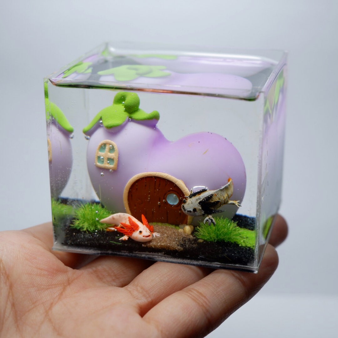 Miniature Clay Axolotl With Eggplant House in the Tank - Etsy