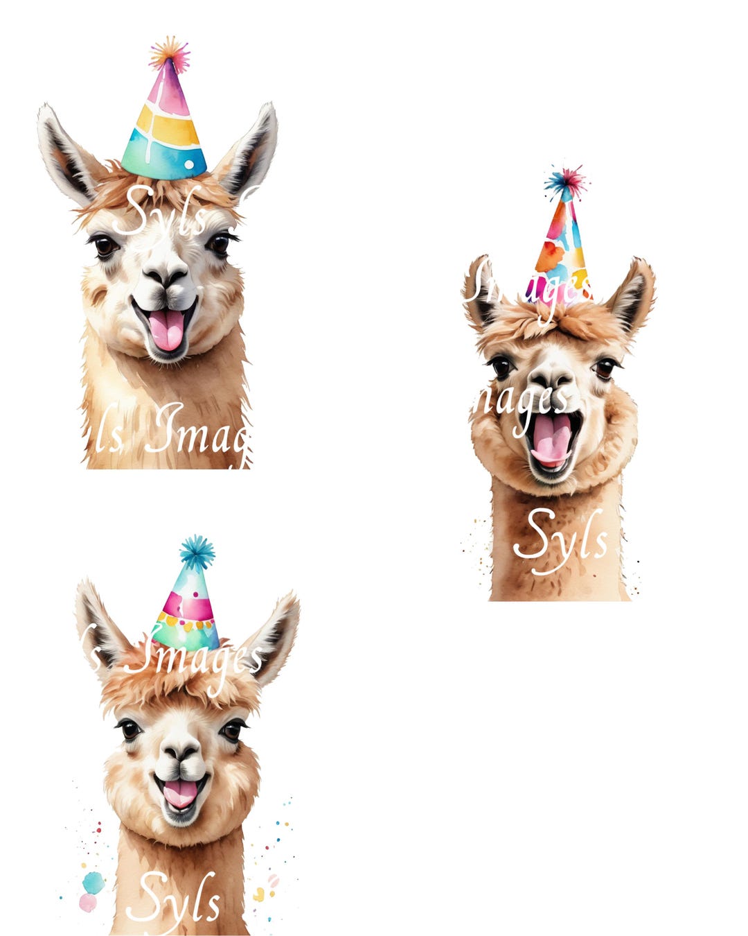 Llamas With Party Hats- Birthday - Instant Digital Download - Etsy