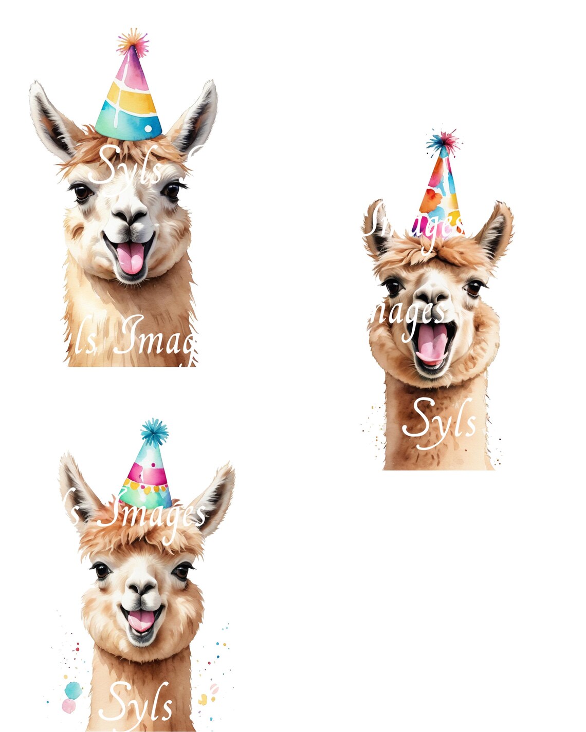 Llamas With Party Hats- Birthday - Instant Digital Download - Etsy