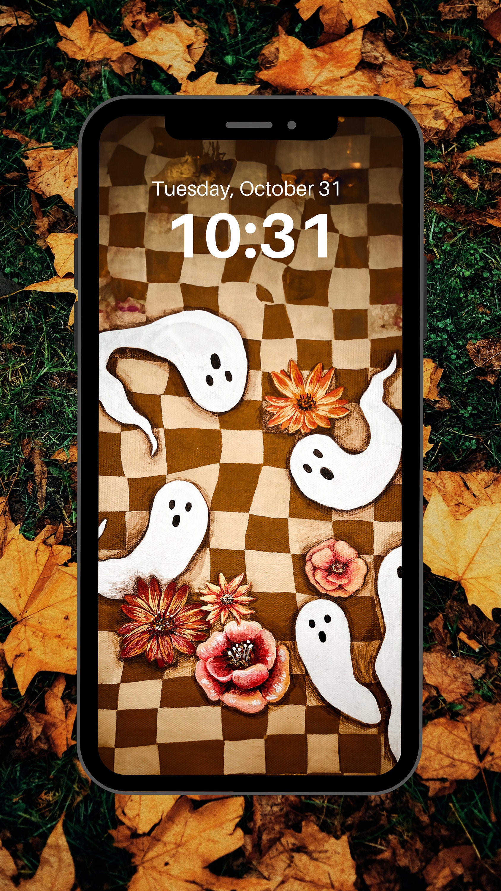 Spooky Phone Wallpaper Bundle, Pack of 3 Witchy Halloween Checker ...
