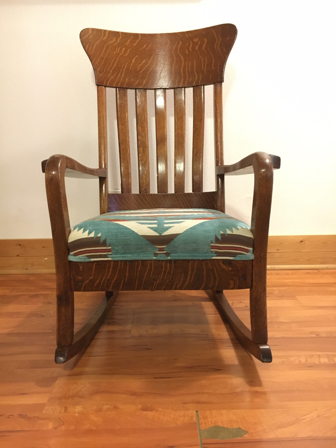 SOLD Reupholstered Antique Tiger Oak Rocking Chair. Made to Order - Etsy