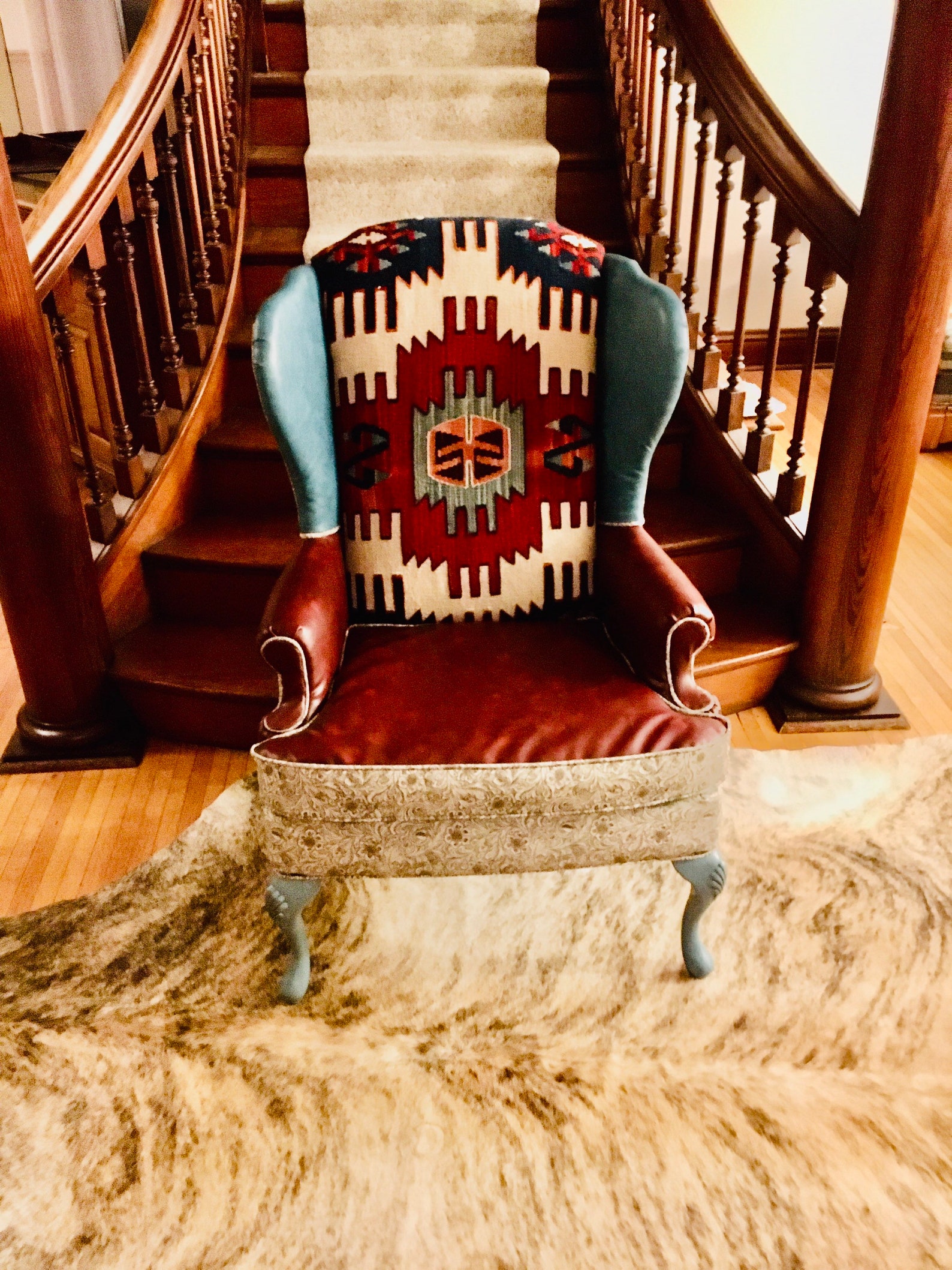 SOLD - Reupholstered Wingback Chair With Turkish Blanket. Made to Order ...