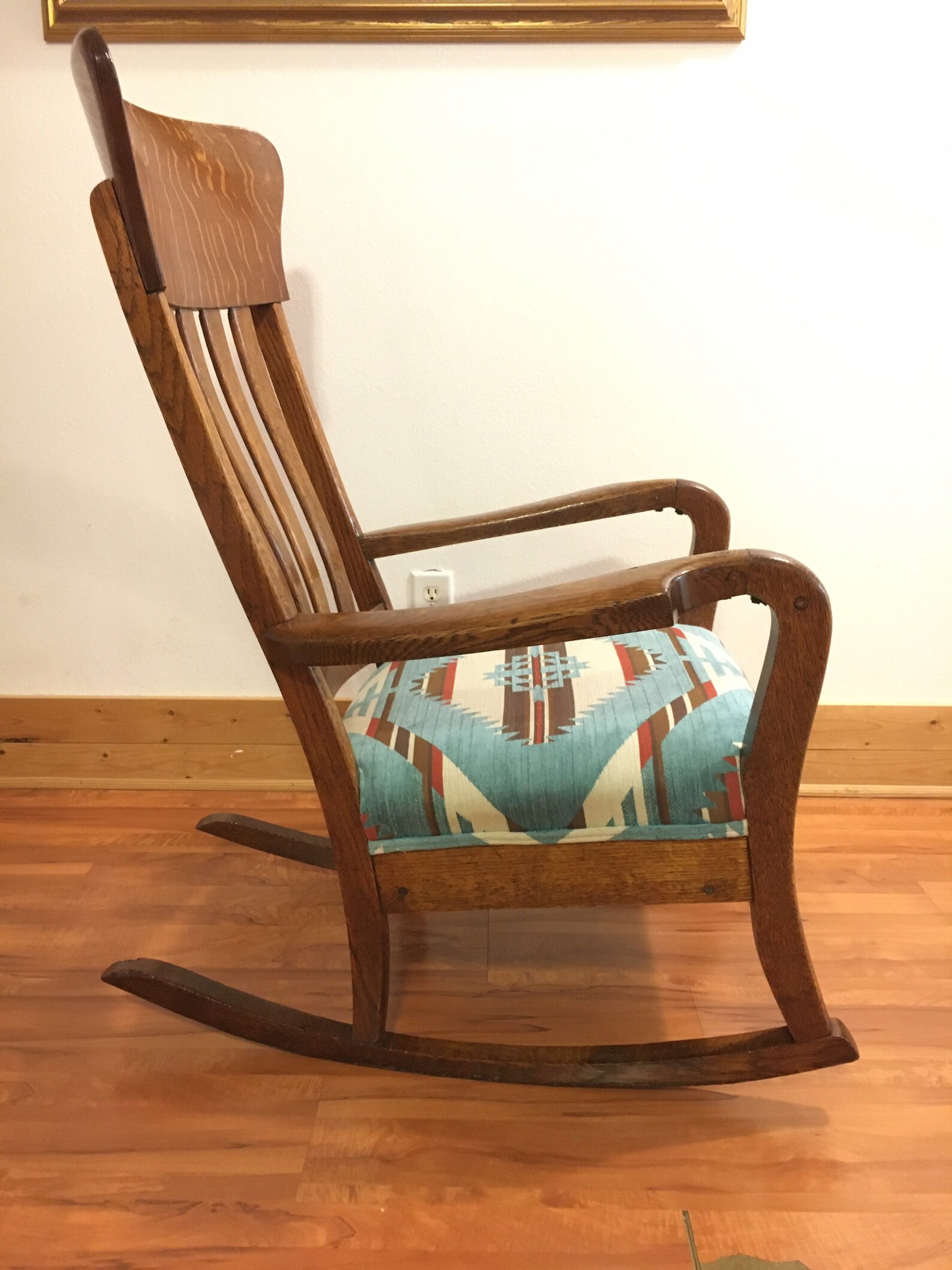 SOLD Reupholstered Antique Tiger Oak Rocking Chair. Made to Order - Etsy