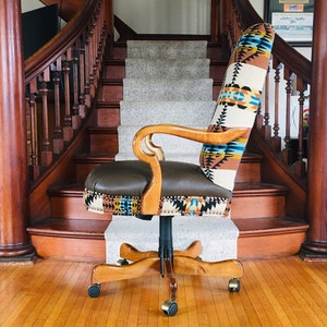SOLD - Made to Order** Reupholstered Goose Neck Office Chair With Ranch ...