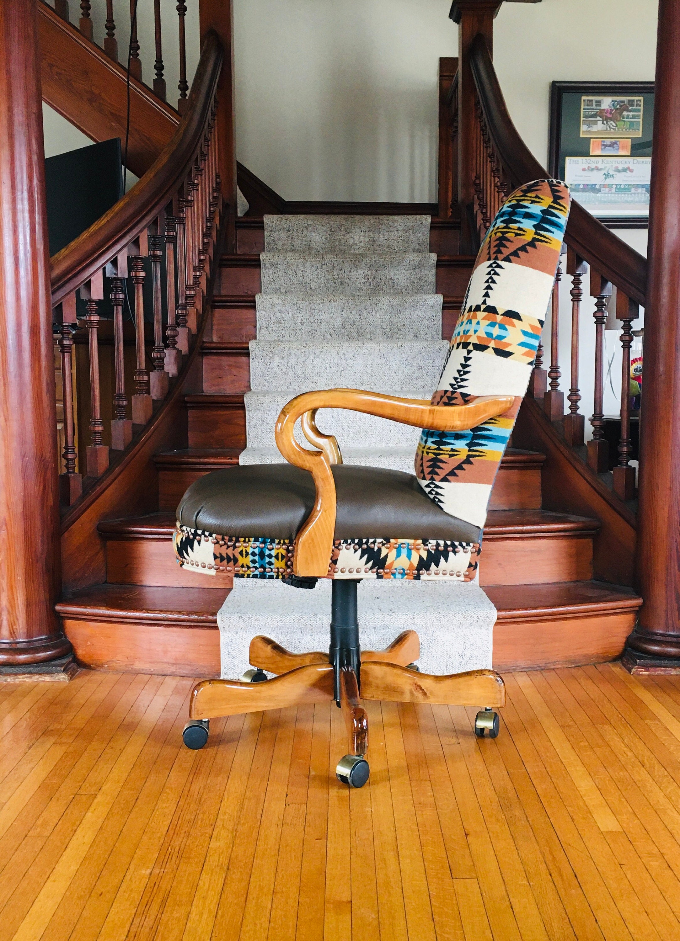 SOLD - Made to Order** Reupholstered Goose Neck Office Chair With Ranch ...