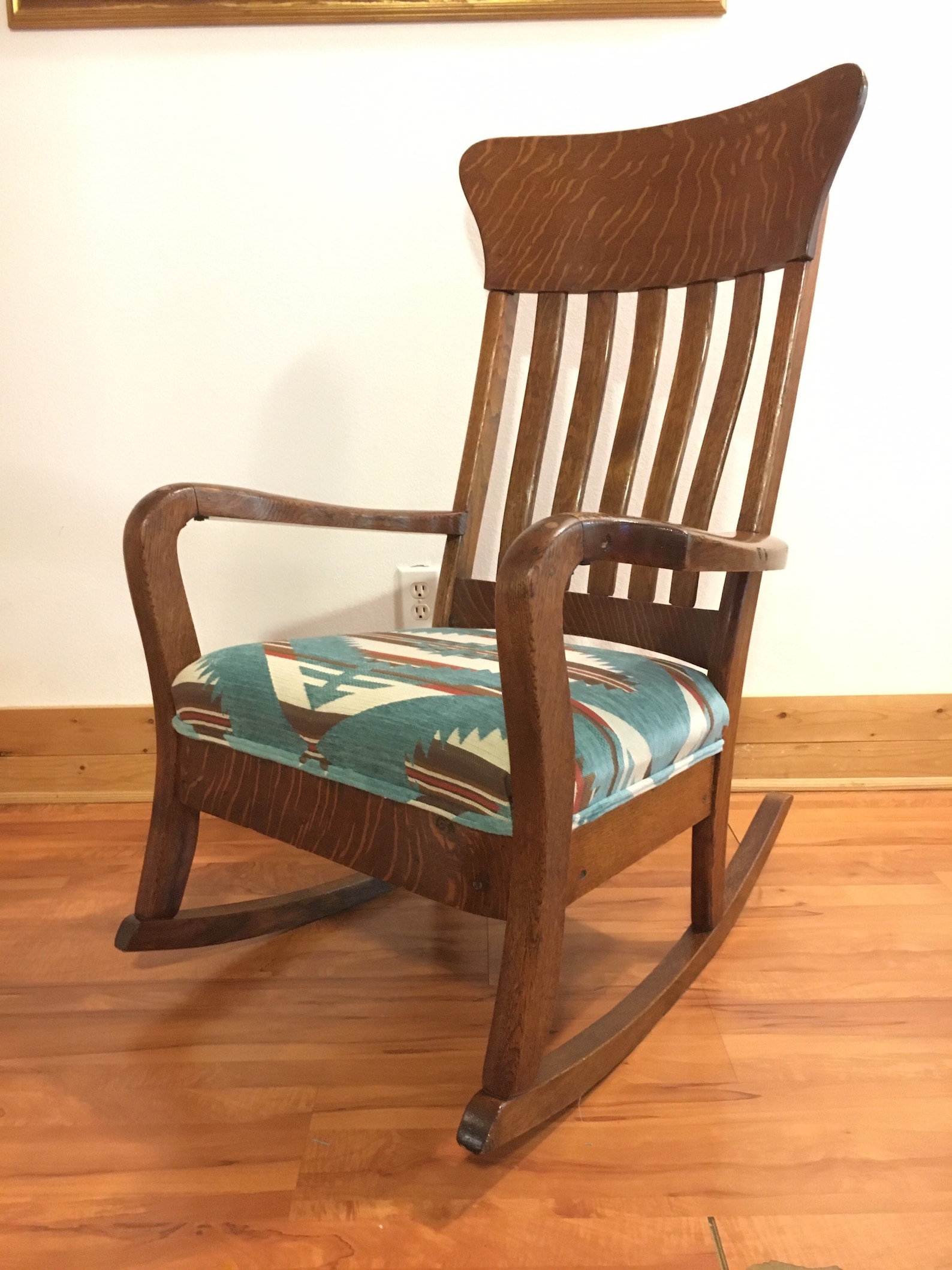SOLD Reupholstered Antique Tiger Oak Rocking Chair. Made to Order - Etsy