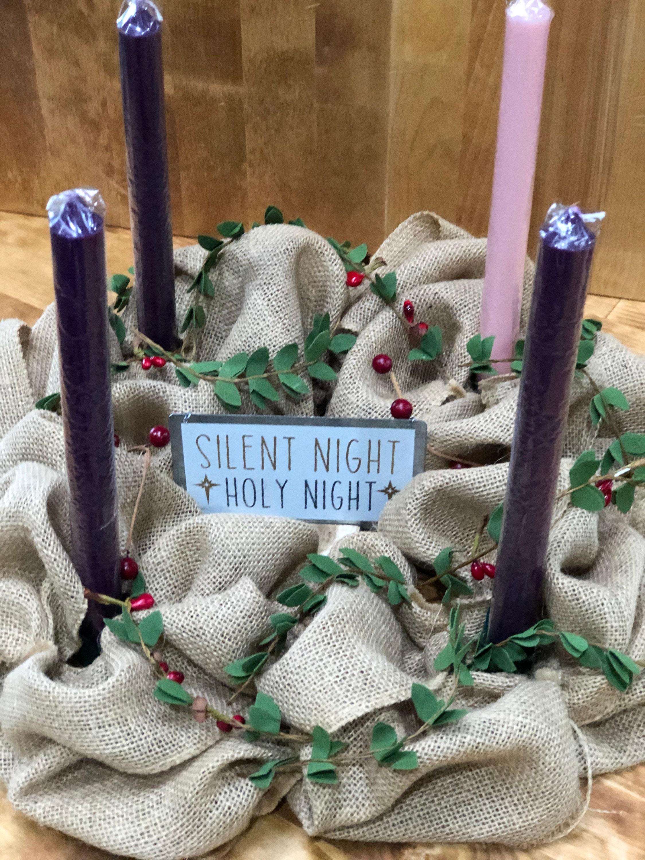 Rustic Burlap Advent Wreath With Candles. Advent Wreath. Silent Night ...