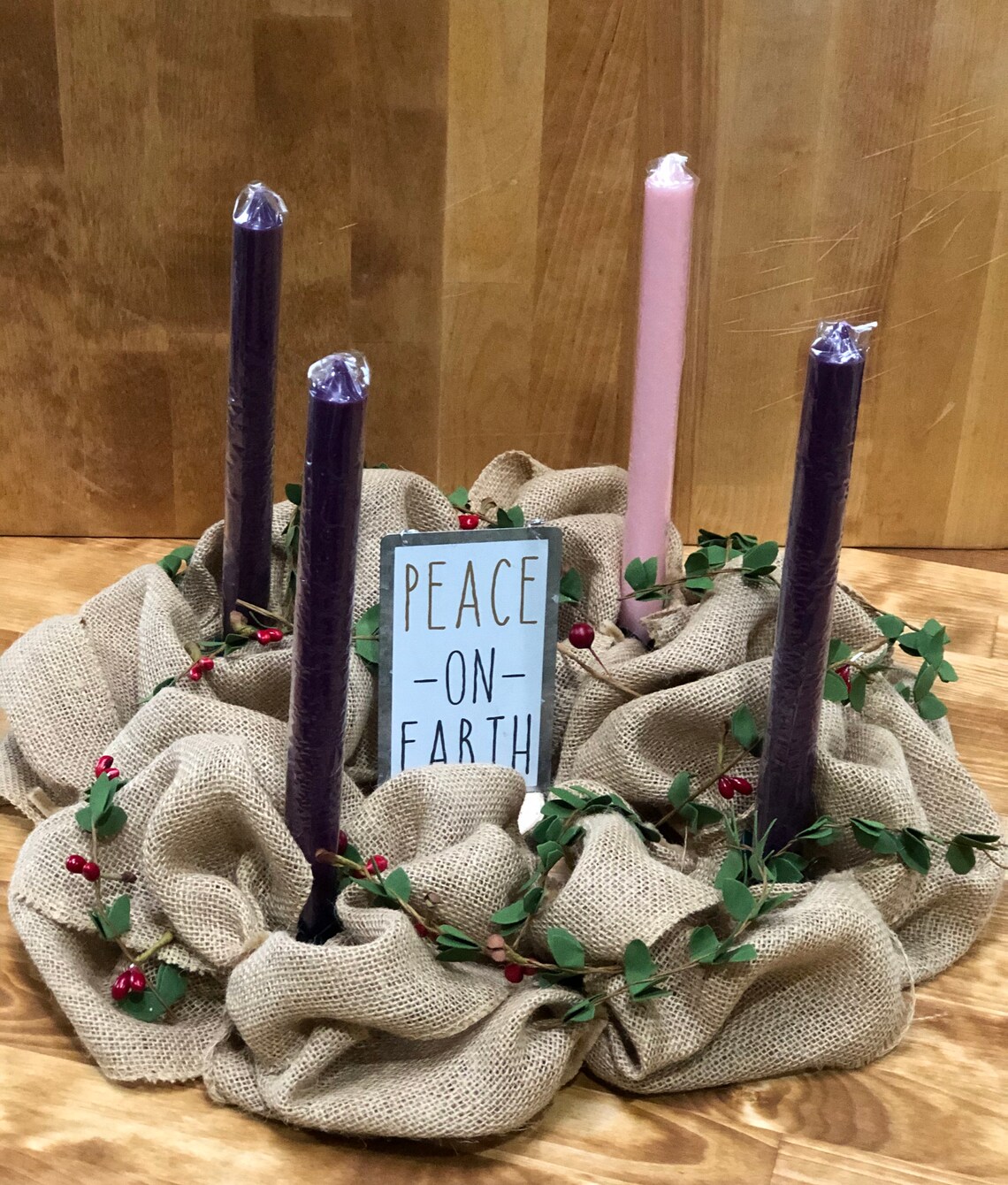Rustic Burlap Advent Wreath With Candles. Advent Wreath. - Etsy