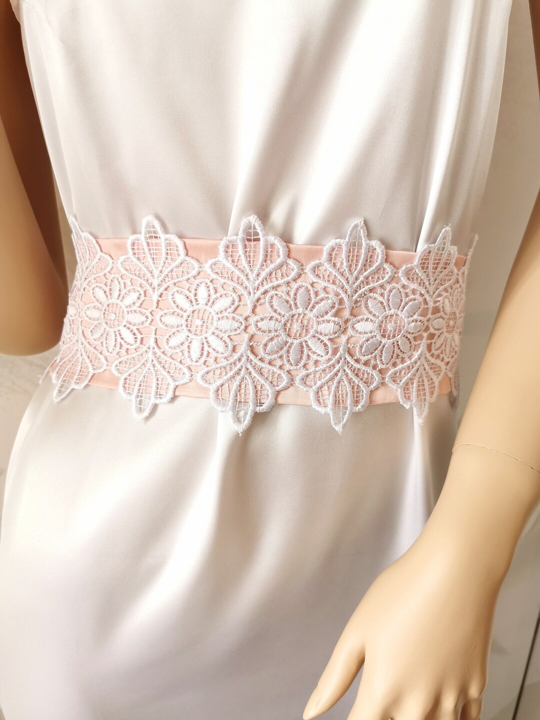Bridal Light Pink Sash Belt With White Lace Pink Belt for Bridesmaid ...