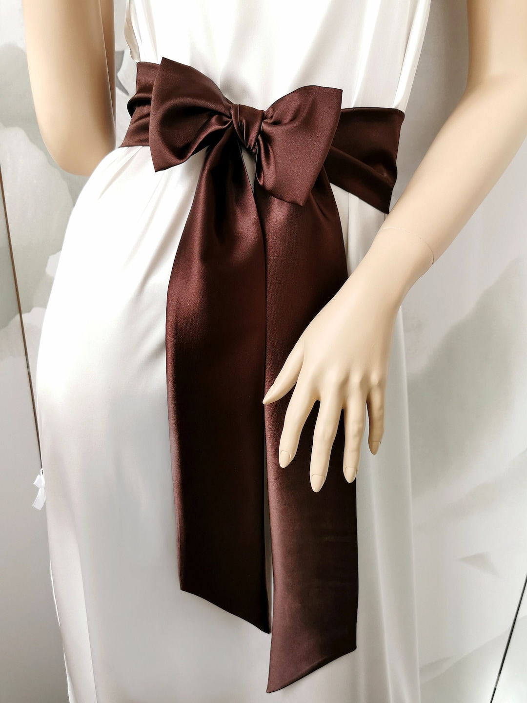 Wide Satin Belt for Women 20 Colors Brown Sash for Dress Long Chocolate ...