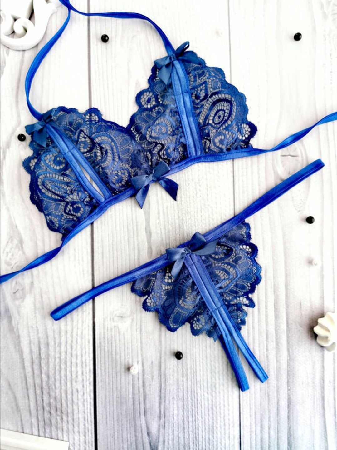 Sexy Blue Lace Lingerie Set Crotchless Wedding Lingerie Erotique ...