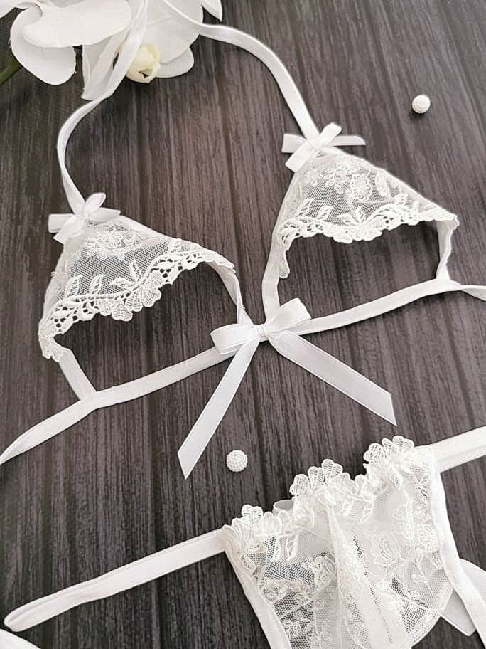 Ivory Crotchless Bridal Lingerie Set Sexy Wedding Night Etsy