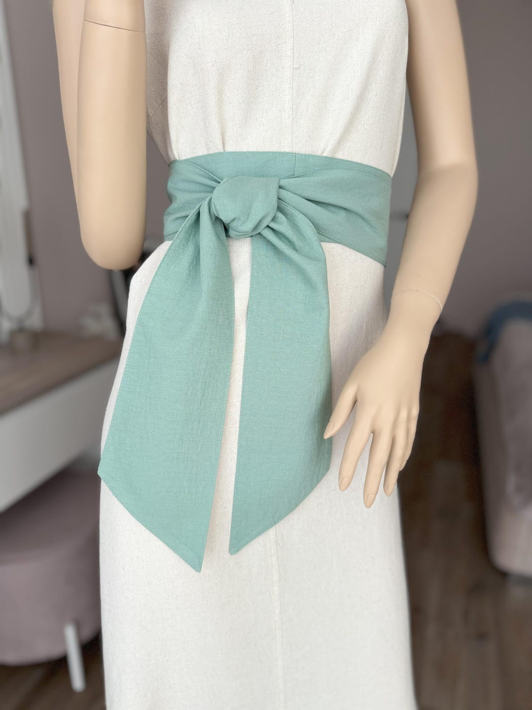Extra Long Linen Sash Belt for Skirt Dress Pants Shorts Mint Women Belt ...
