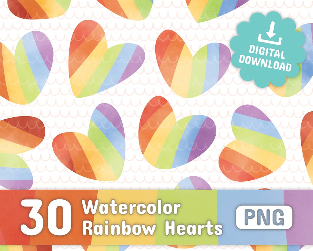 Watercolor Rainbow Hearts Clipart | Pride Day, Valentines Day (PNG File ...