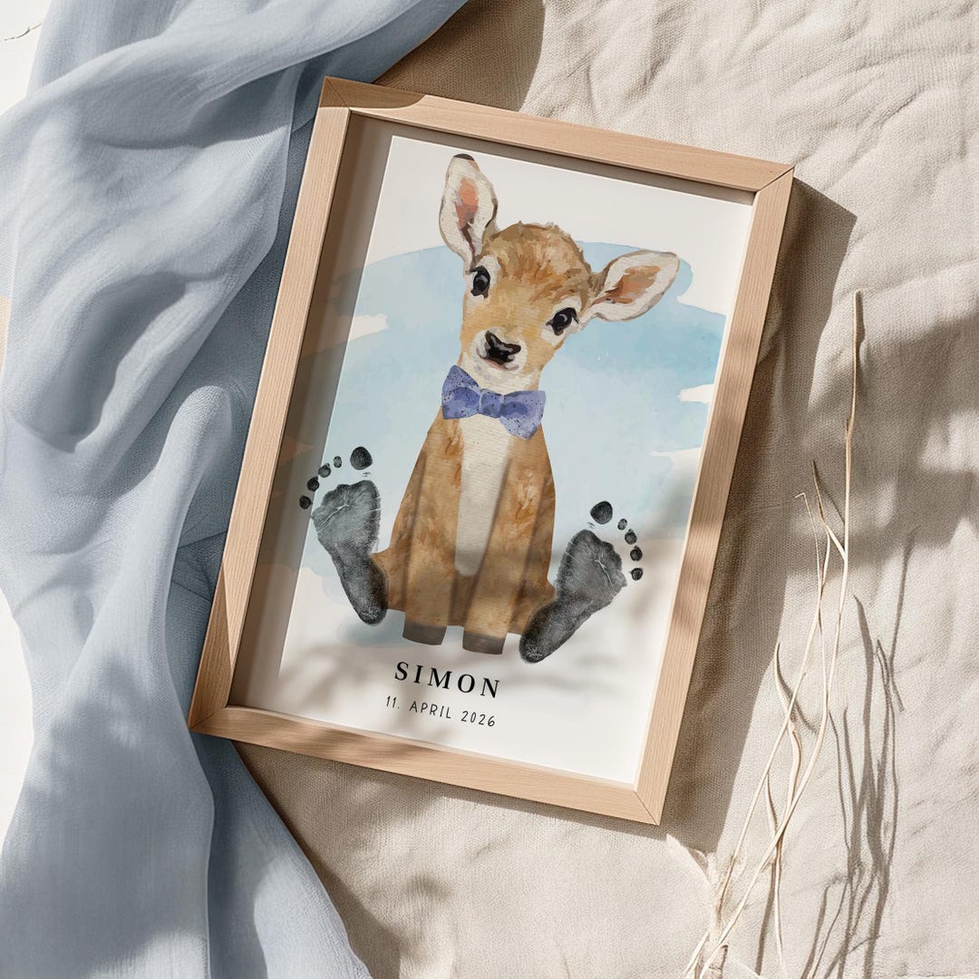 Personalisiertes Baby Poster „Reh“ mit Name | Fußabdruck Set | Geschenk ...