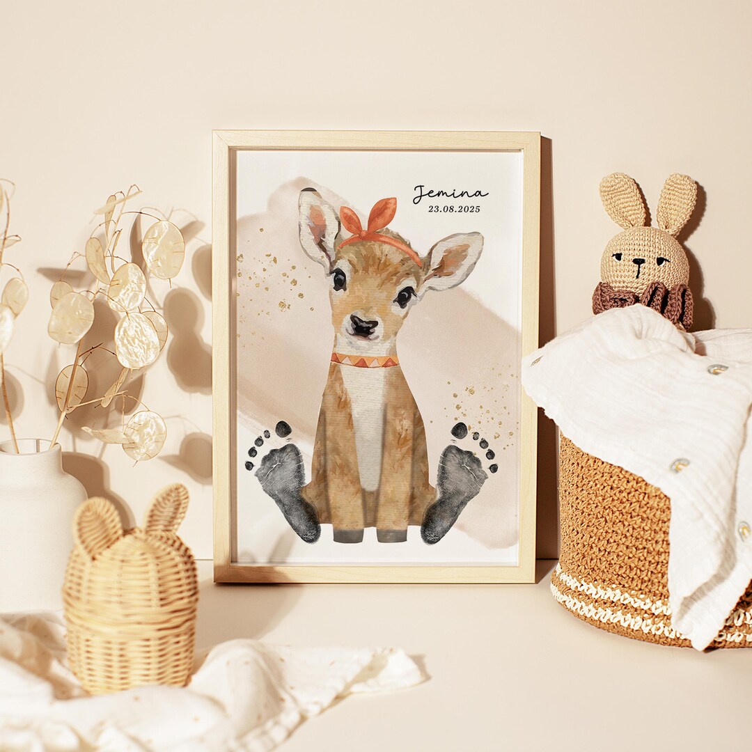 Personalisiertes Baby Poster „Reh“ mit Name | Fußabdruck Set | Geschenk ...