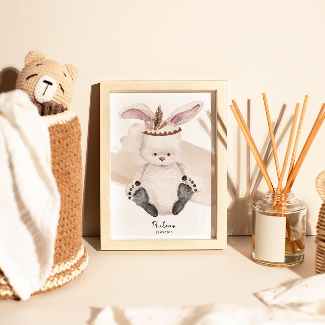 Personalized Baby Poster "boho Bunny" With Name | Footprint Set | Baby ...