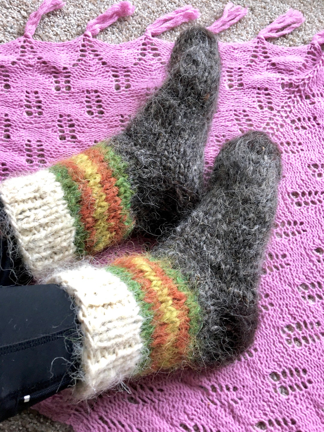 Men's Hand Knitted Wool Socks Thick Large Sizes Pure Wool Socks Bed ...