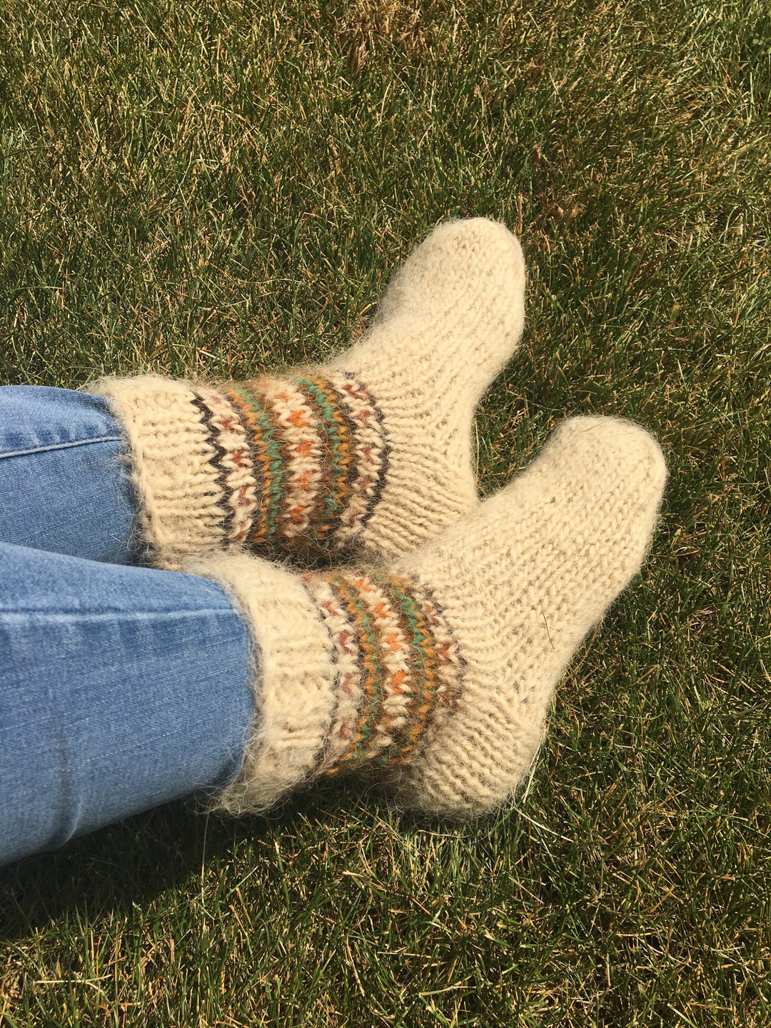 Hand Knit 100% Wool Socks. Thick Pure Wool Bed Socks. Hand Knit Wool ...
