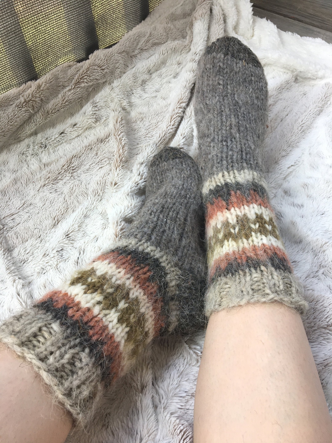 Hand Knit Pure Sheep Wool Socks Unisex, Knit Winter Wool Socks ...