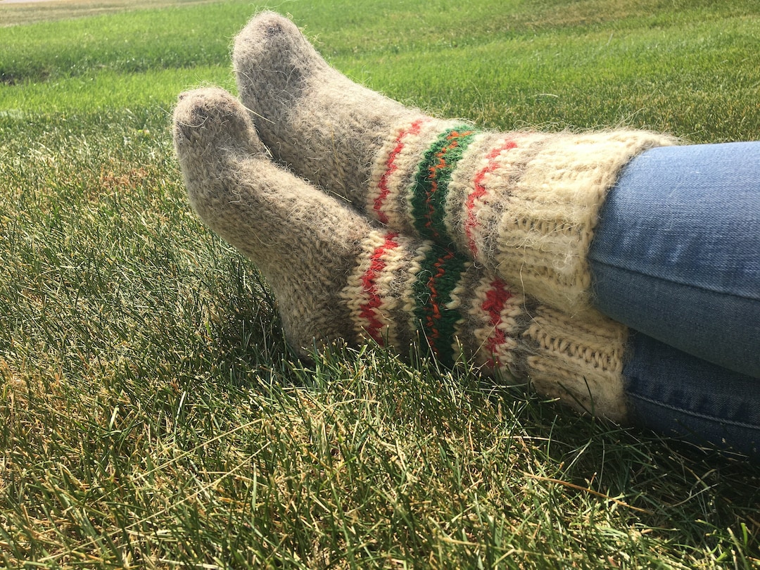 Hand Knit 100% Wool Socks. Thick Pure Wool Bed Socks. Hand Knit Wool ...