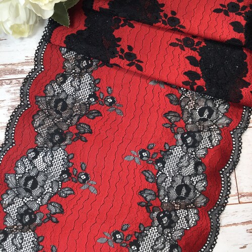 Deep Wine Embroidered Floral Stretch Mesh Lace Trim by the - Etsy
