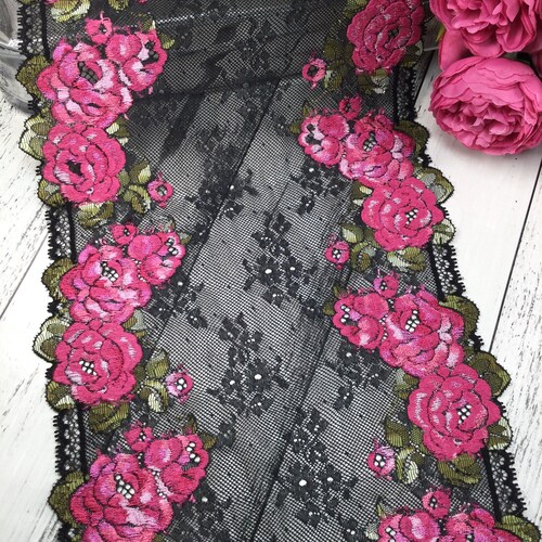 Deep Wine Embroidered Floral Stretch Mesh Lace Trim by the - Etsy