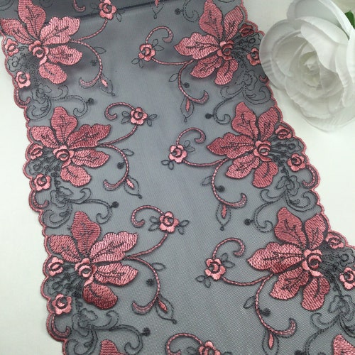 Deep Wine Embroidered Floral Stretch Mesh Lace Trim by the - Etsy