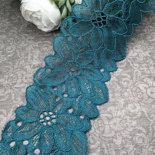 Deep Wine Embroidered Floral Stretch Mesh Lace Trim by the - Etsy