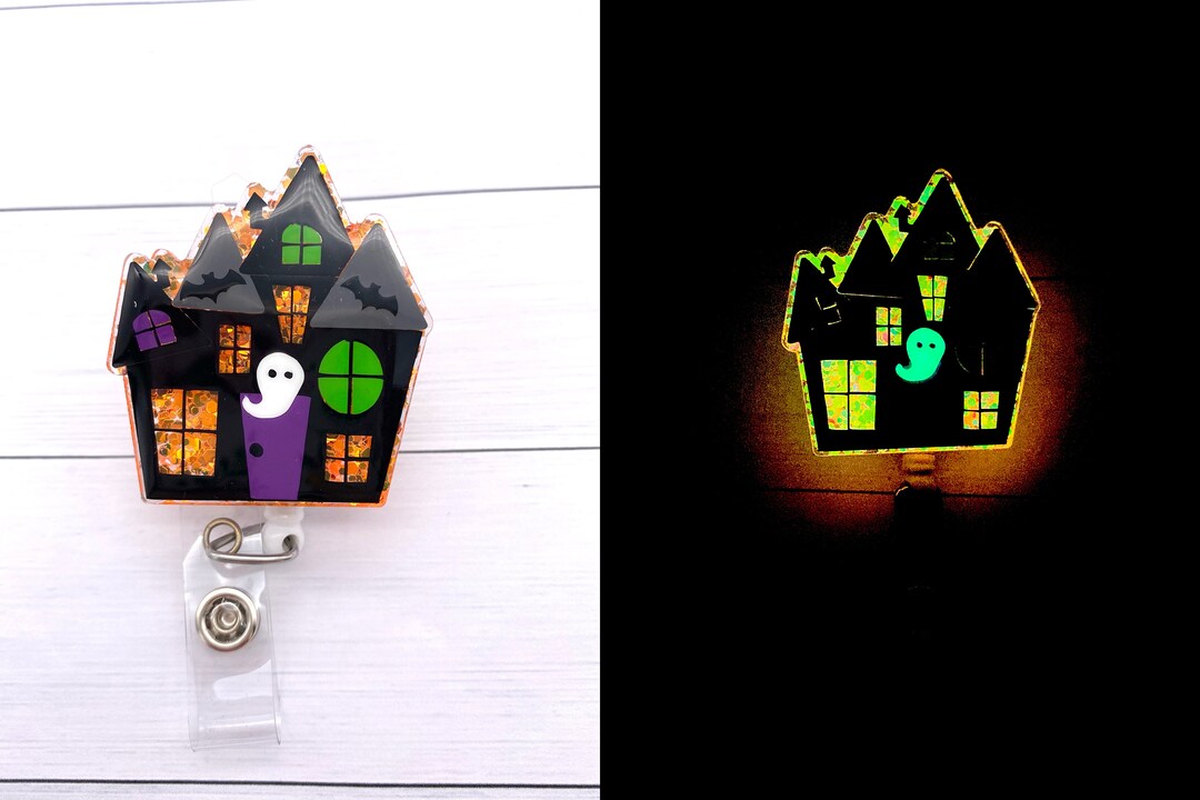 Haunted House Badge Reel, Glow in the Dark Badge Reel, Halloween Badge ...