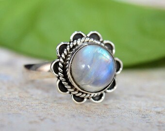 Natural Rainbow Moonstone Ring-925 Sterling Silver-pandora | Etsy