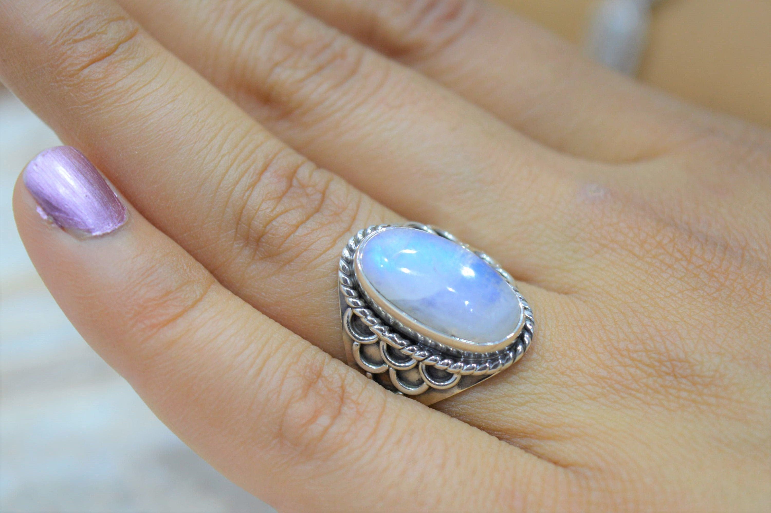 Natural Rainbow Moonstone Ring 925 Sterling Silver Pandora Etsy
