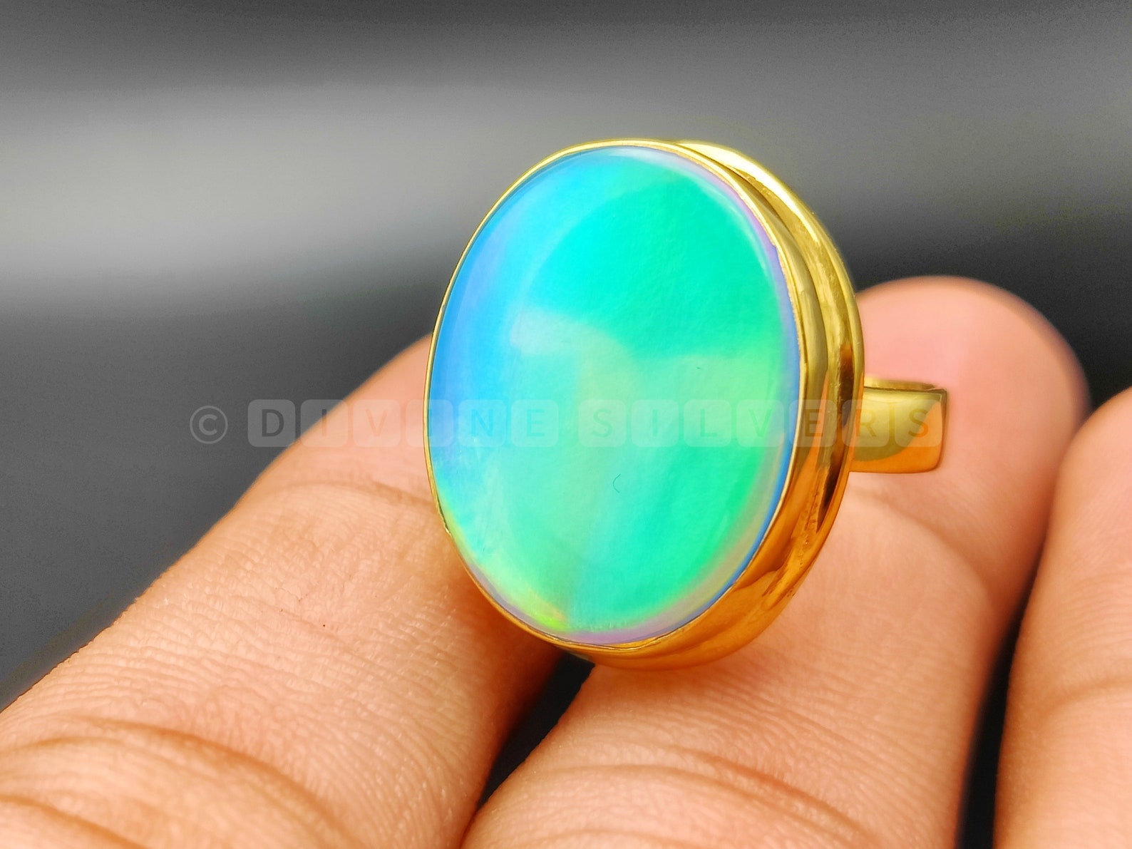 Blue Opal Ring-handmade Silver Ring-925 oval Blue Opal - Etsy