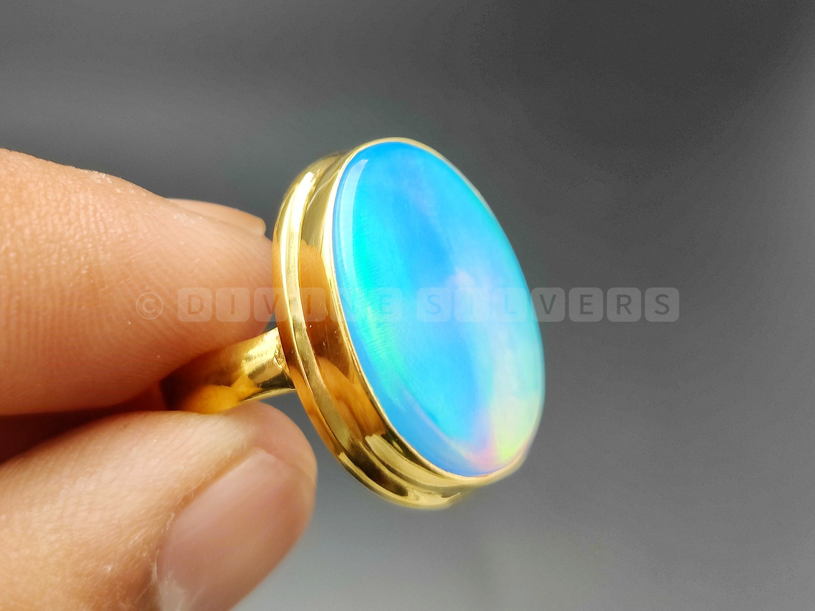 Blue Opal Ring-handmade Silver Ring-925 oval Blue Opal - Etsy