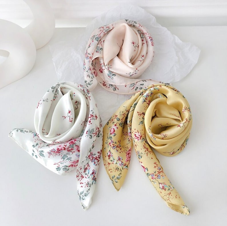 Silky Vintage Floral Bandana Satin Bandana Gift for Family & - Etsy