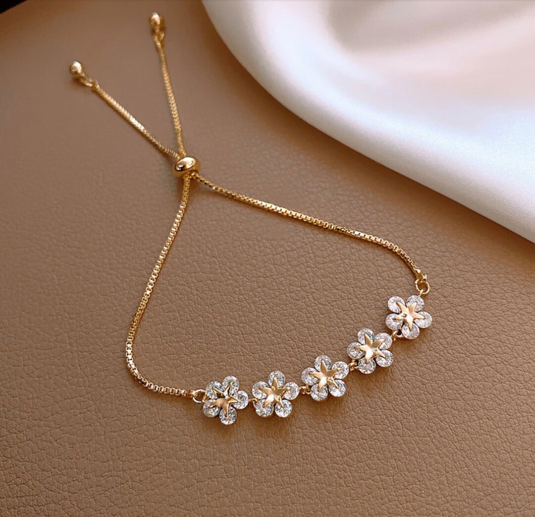 2 Designs Dainty Crystal Daisy Adjustable Bracelet Imitation - Etsy