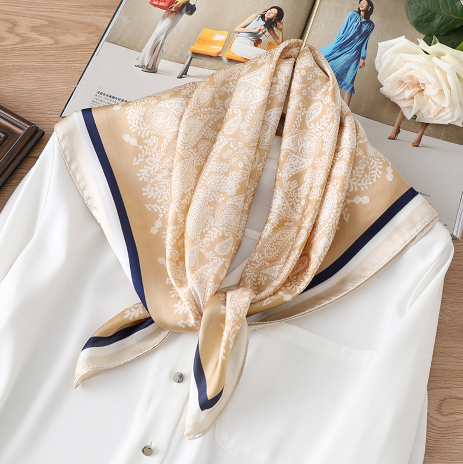 Silky Oriental Floral Scarf Paisley Classy Bandana | Etsy