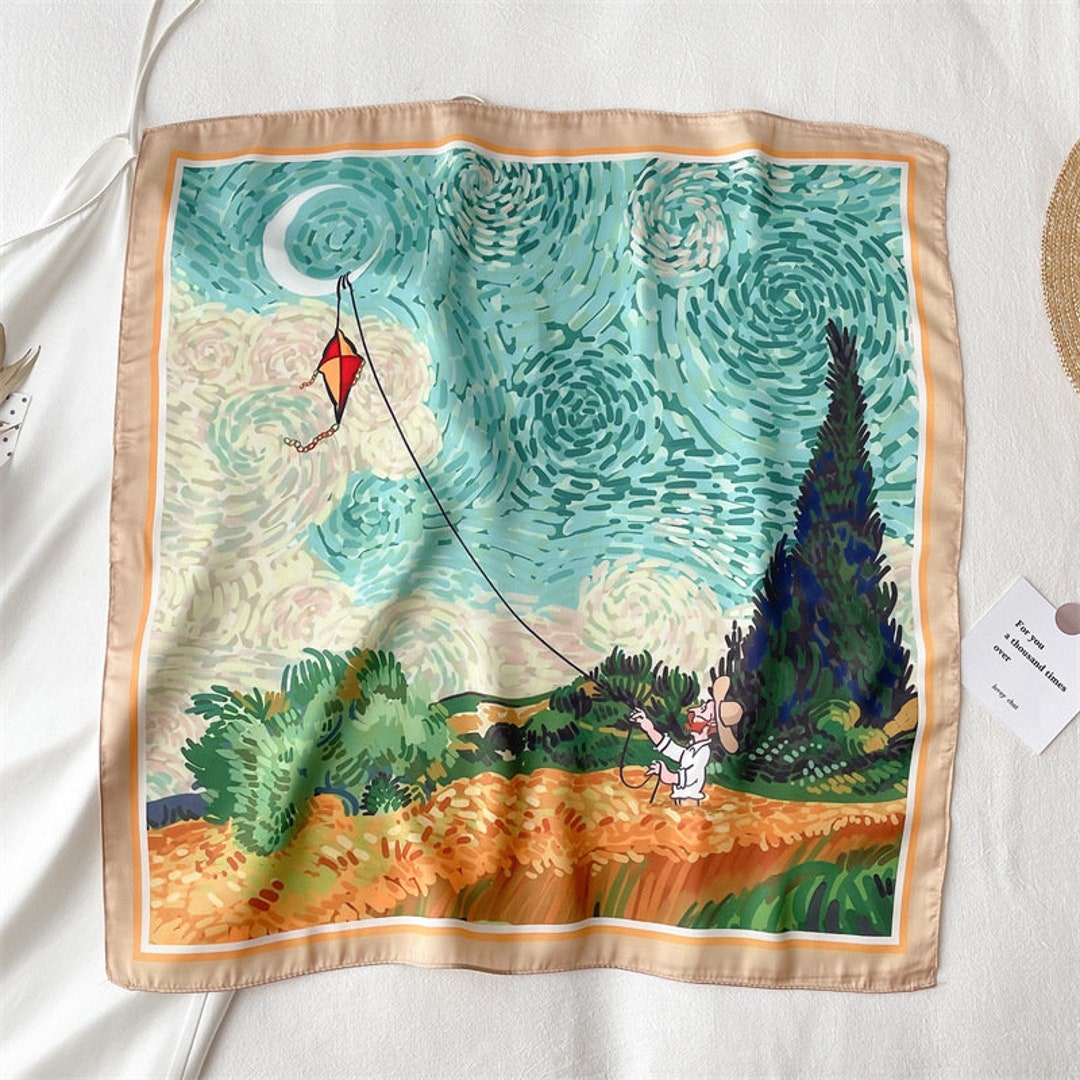 Silky Van Gogh Inspired Bright Day Scarf Faux Silk Bandana - Etsy
