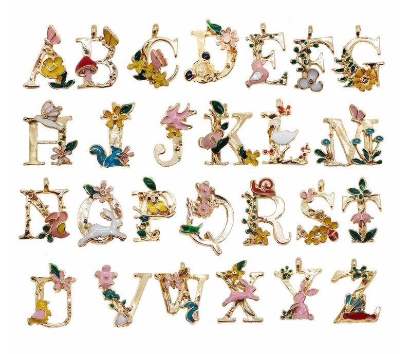Cottagecore Alphabet Charm Animal Floral Metal Letter Charm - Etsy