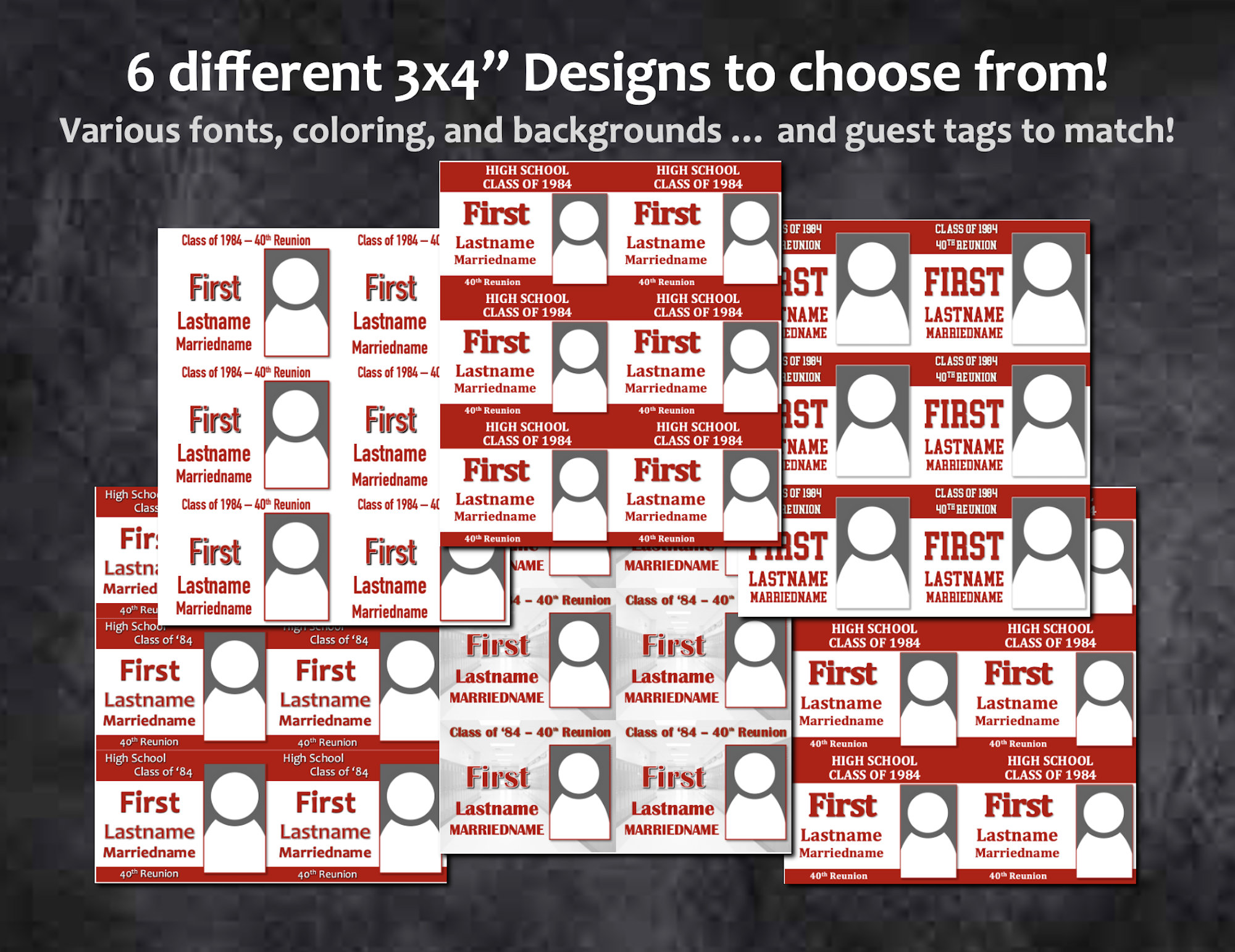 Reunion Name Tag Templates DIGITAL DOWNLOAD red and White 3x4 - Etsy